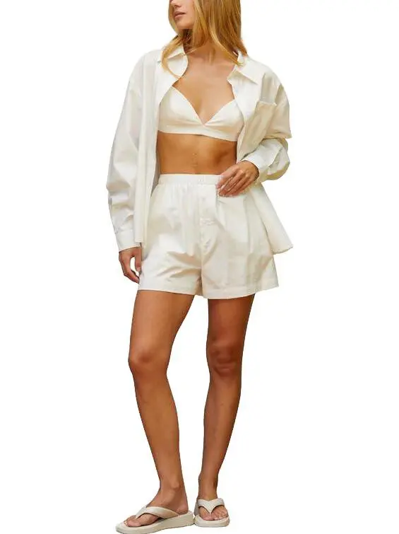 CRESCENT Button-up Shirt And Boxer Shorts Three-piece Set - White