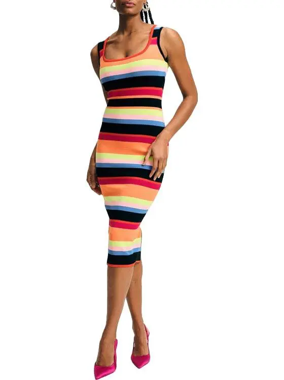 ISAAC MIZRAHI NEW YORK Stripe Sleeveless Sweater Dress - Orange Multi Stripe