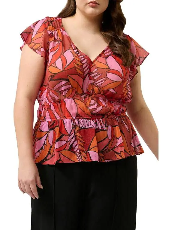 ESTELLE Aster V-neck Peplum Top - Print