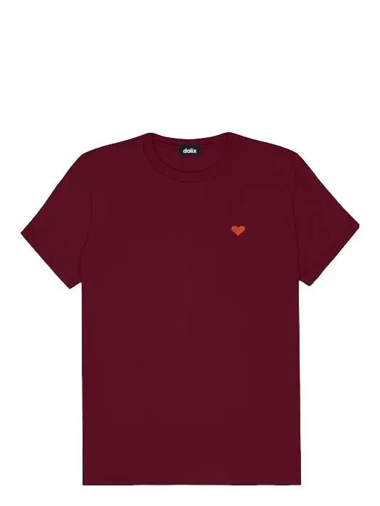 DALIX Pixel Heart Jersey Relaxed Tee - Maroon