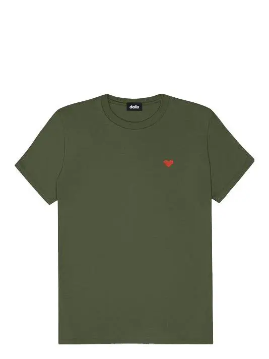 DALIX Pixel Heart Jersey Relaxed Tee - Military Green