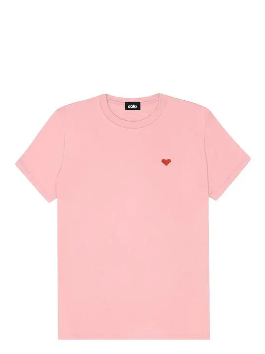DALIX Pixel Heart Jersey Relaxed Tee - Pink