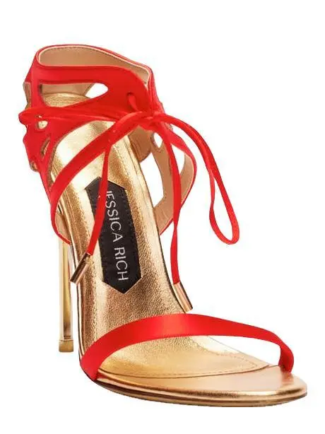 JESSICA RICH Laser Cut Tie Up Sandals - Red