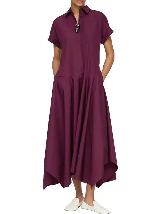 Lafayette 148 New York Organic Cotton Poplin Midi Shirt Dress - Violet Ash