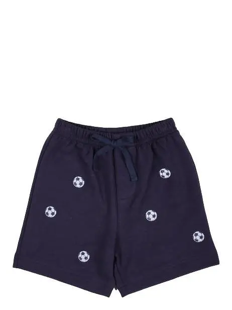 FLORENCE EISEMAN Knit Pull-on Shorts With Soccer Ball Embroidery - Navy