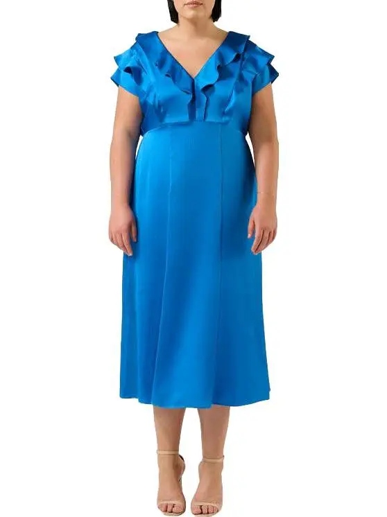 ESTELLE Poseidon Ruffle Trim Cocktail Dress - Cobalt