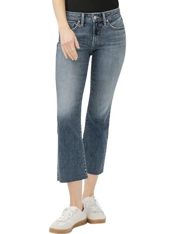 SILVER JEANS CO. Suki Curvy Raw Hem Mid Rise Kick Flare Jeans - Glory