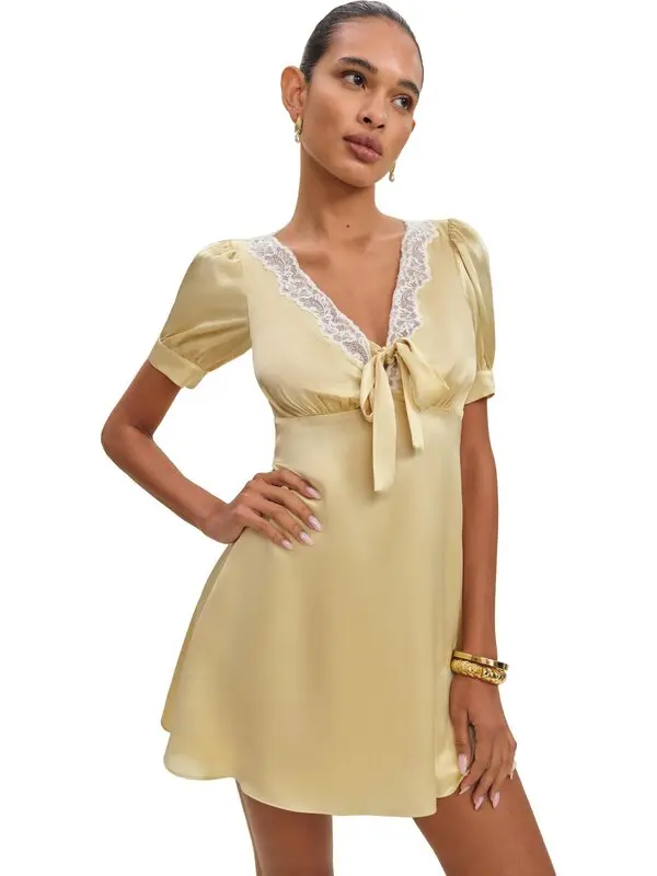 REFORMATION Avin Silk Mini Dress - Yellow