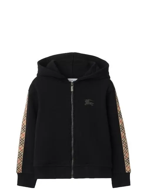 Burberry Check Trim Cotton Zip Hoodie - Black