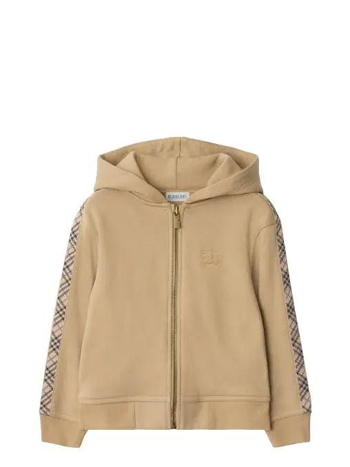 Burberry Check Trim Cotton Zip Hoodie - Sand Beige