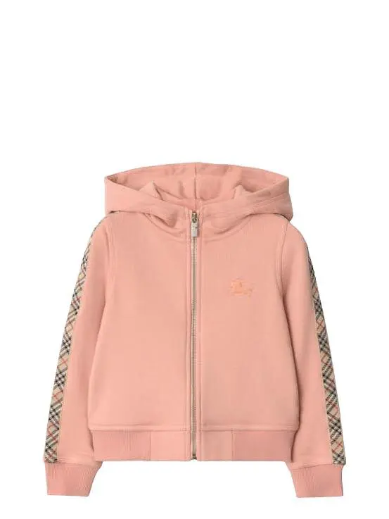 Burberry Check Trim Cotton Zip Hoodie - Slipper Pink