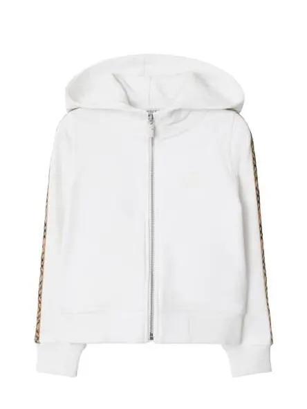 Burberry Check Trim Cotton Zip Hoodie - White