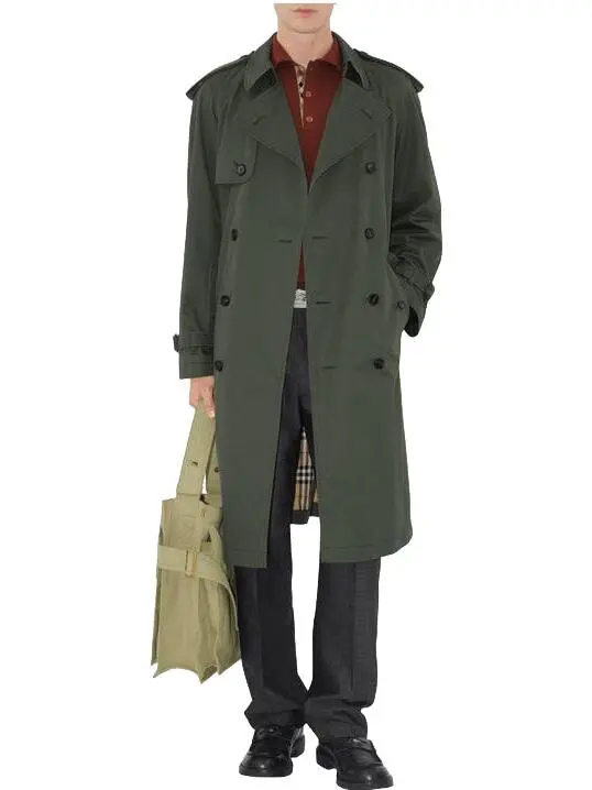Burberry Mid-length Gabardine Trench Coat - Yew Green