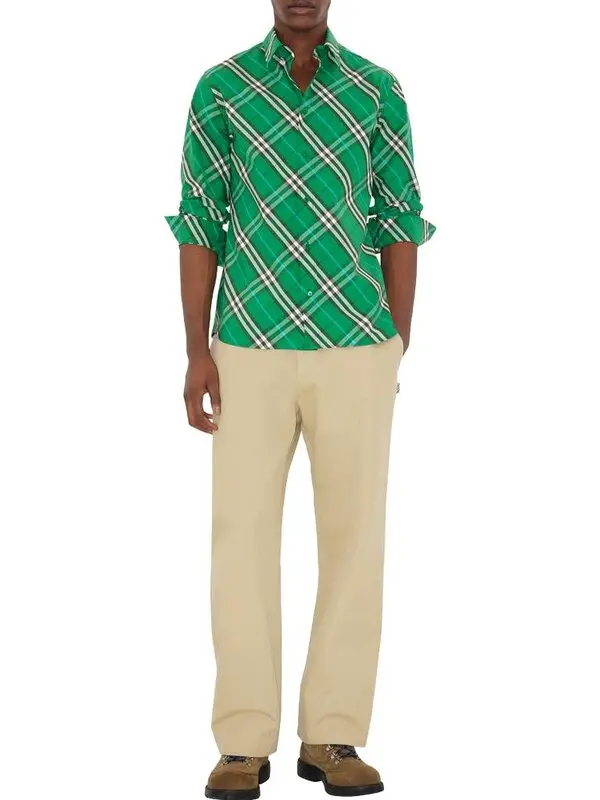 Burberry Relaxed Fit Check Cotton Shirt - Leaf Green