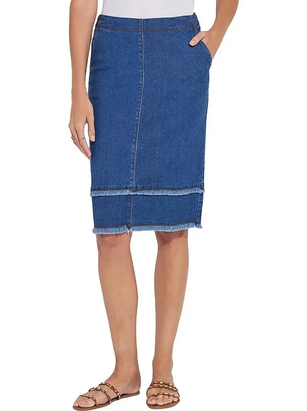 Lyssé Evelina Fringe Denim Skirt - Mid Wash