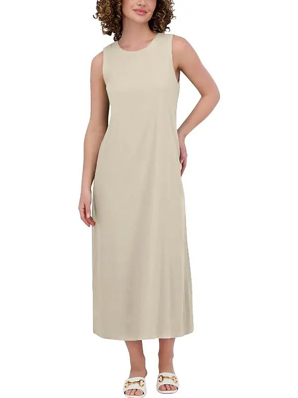POINT Linen Blend Crewneck Maxi Dress - Ecru