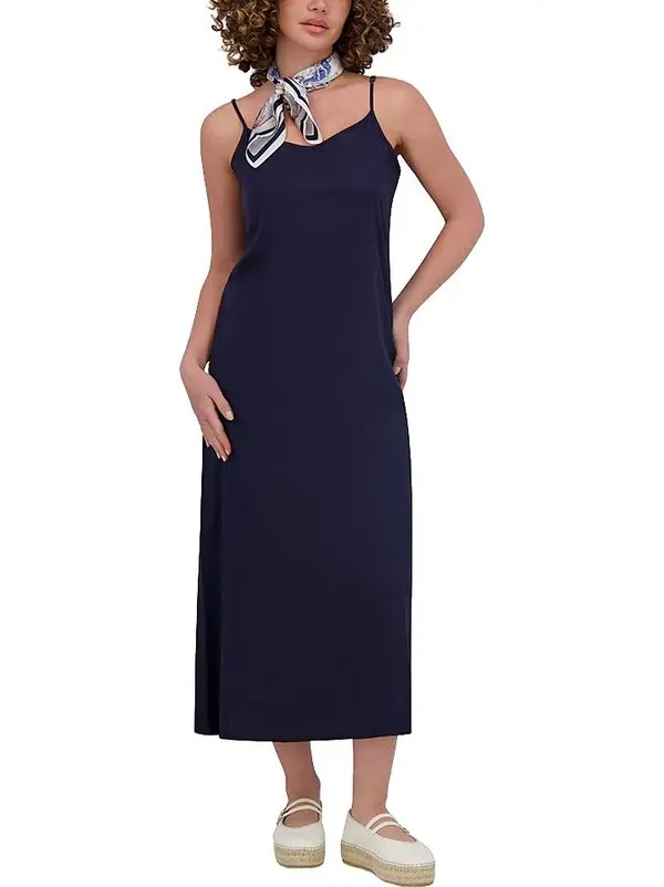 POINT Linen Blend A-line Slip Dress - Navy
