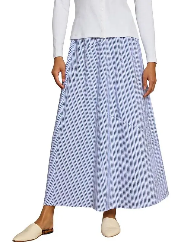 POINT Striped Poplin A-line Skirt - Dusk Navy Stripe