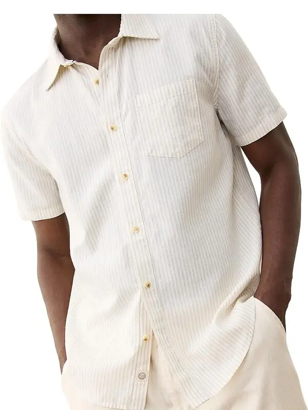 Marine Layer California Naturals Regular Fit Classic Short Sleeve Shirt - Tan/white Stripe