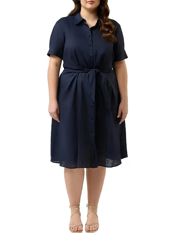 ESTELLE Esther Belted Shirt Dress - Navy