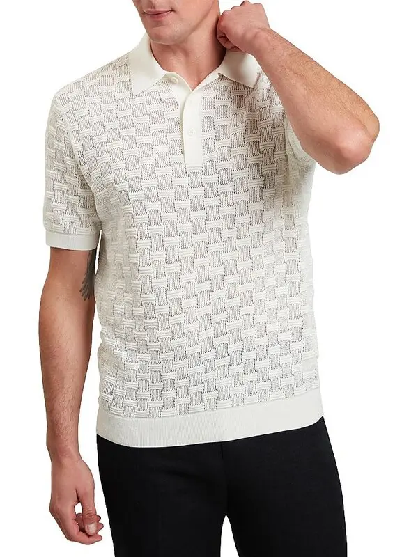 Ted Baker London Waterby Short Sleeve Silk And Cotton Textured Polo - White