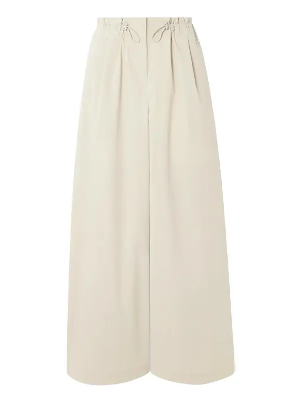 ST. AGNI Gathered Cotton-blend Wide-leg Pants - Neutrals