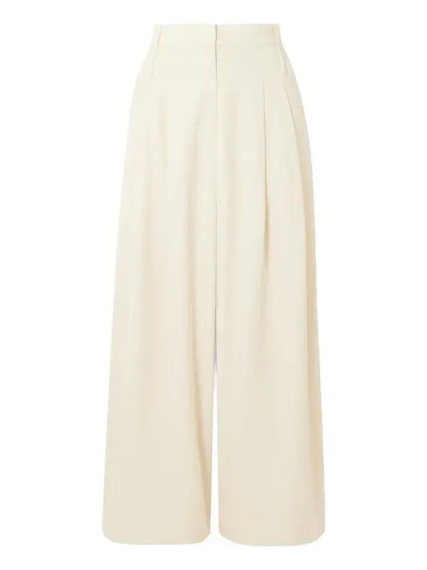 ST. AGNI Double Loop Pleated Wide-leg Crepe Pants - Neutrals