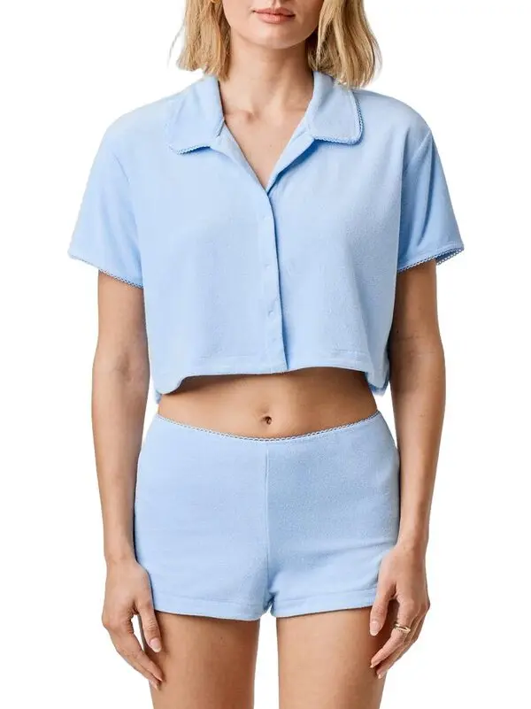 FLORENCE BY MILLS Terry Cloth Crop Snap-up Shirt - Windsurfer