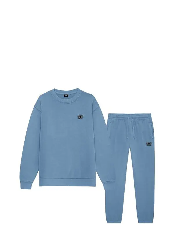 DALIX Butterfly Embroidered Fleece Sweatsuit Set - Pebble Blue