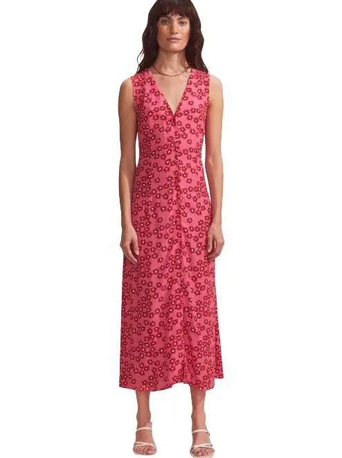 RO&ZO Button Front Viscose Dress - Pink