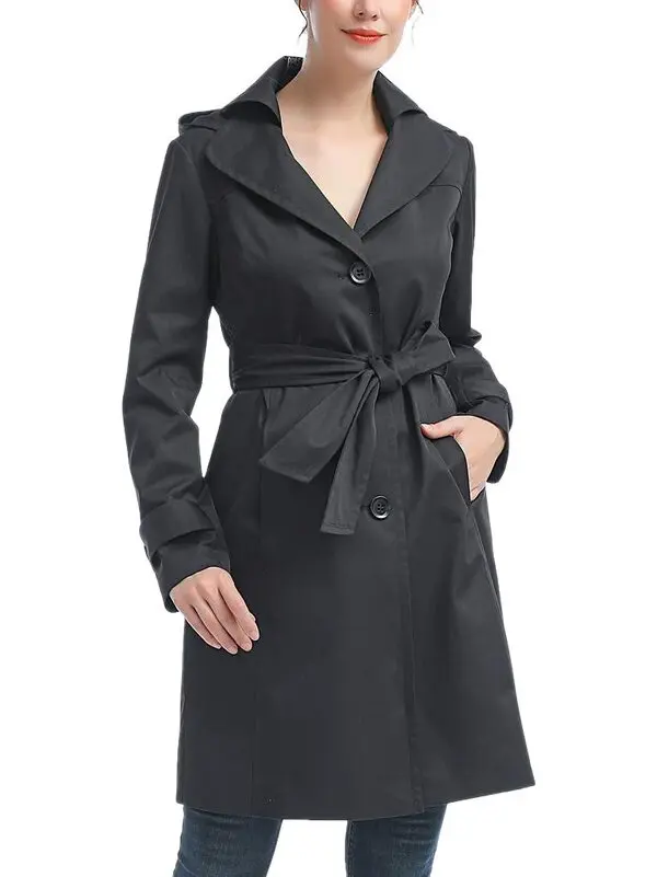 KIMI + KAI Hooded Trench Coat - Black