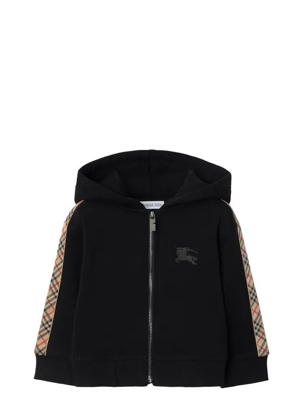 Burberry Check Trim Cotton Zip Hoodie - Black