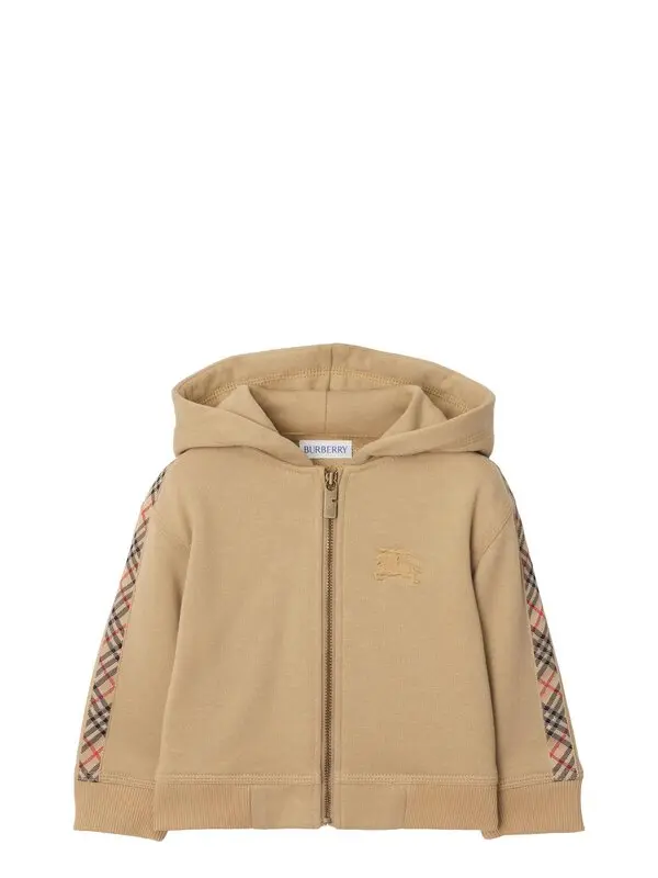 Burberry Check Trim Cotton Zip Hoodie - Sand Beige