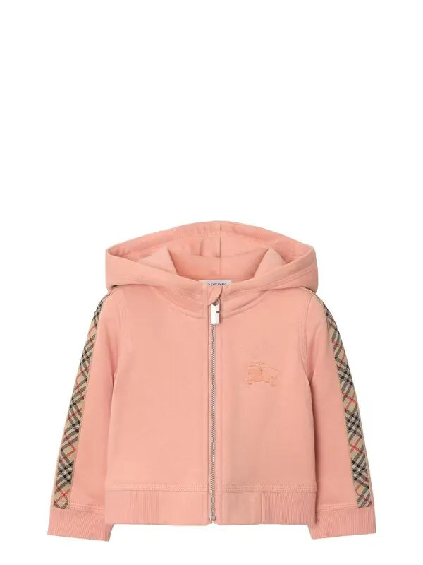 Burberry Check Trim Cotton Zip Hoodie - Slipper Pink