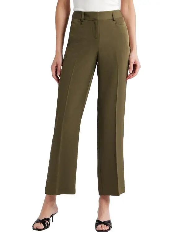 TAHARI ASL Brushed Woven Straight Leg Pants - Olive