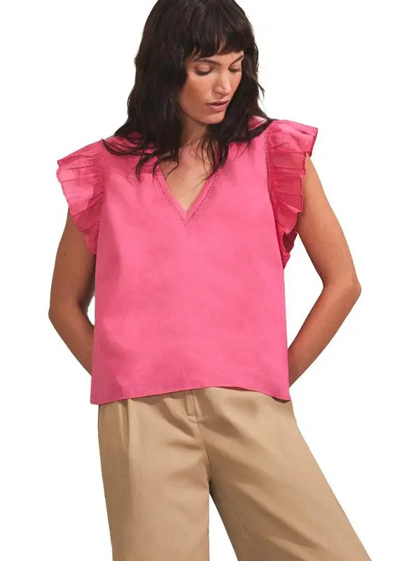 RO&ZO Cotton Frill-sleeve Top - Pink