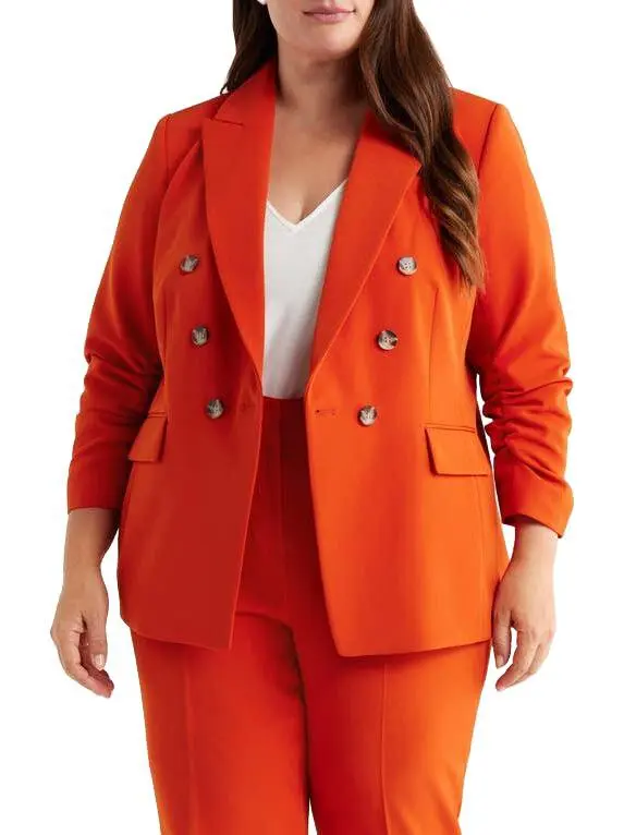 TAHARI ASL Double-breasted Jacket With Ruched Sleeves - Persimmon