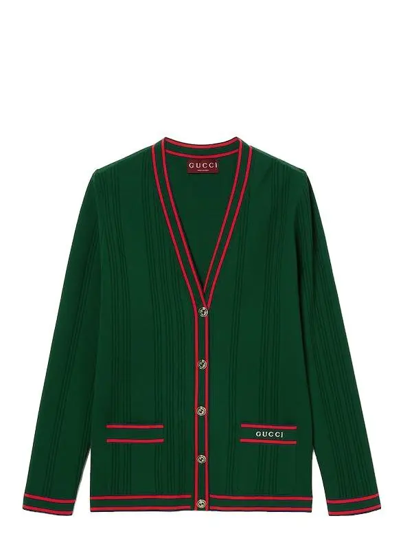 Gucci Cardigan With Striped Trim - Green