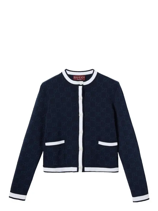 Gucci Gg Fine Cotton Jacquard Cardigan - Blue