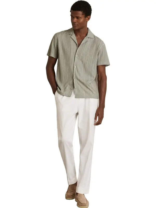 REISS Max Textured Stripe Cuban Collar Shirt - Sage/white