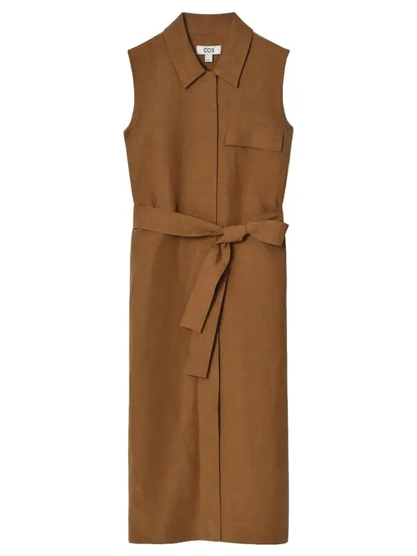 Cos Sleeveless Utility Midi Shirt Dress - Beige