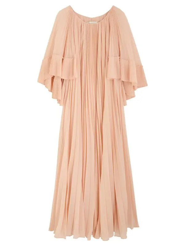 Zimmermann Pleated Cape-effect Chiffon Maxi Dress - Peach