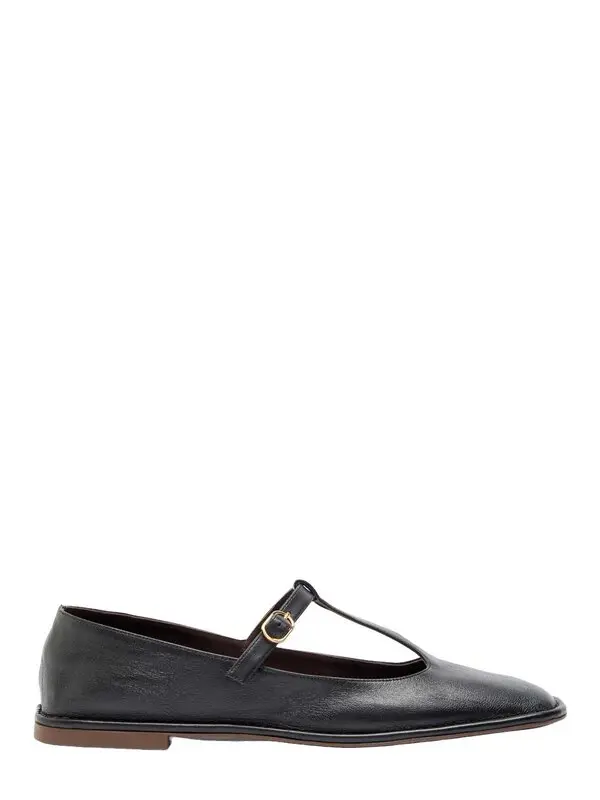 THE ROW Leather Mary Jane Flats - Black