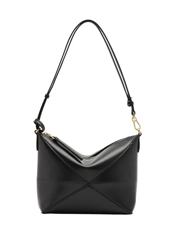 Loewe Puzzle Fold Leather Shoulder Bag - Black