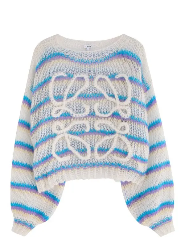 Loewe Anagram Striped Mohair-blend Jumper - White