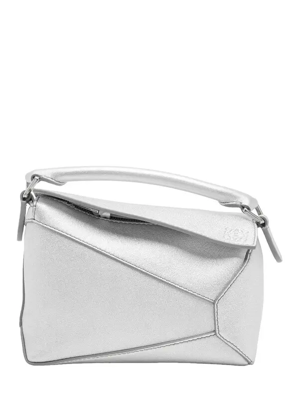 Loewe Puzzle Edge Mini Metallic Leather Cross-body Bag - Silver