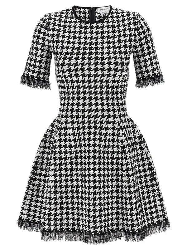 Alexander McQueen Houndstooth Jacquard Mini Dress - White/black