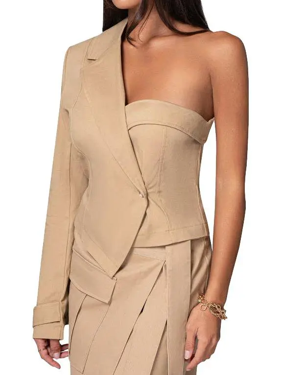JLUXLABEL One-shoulder Blazer Top - Khaki