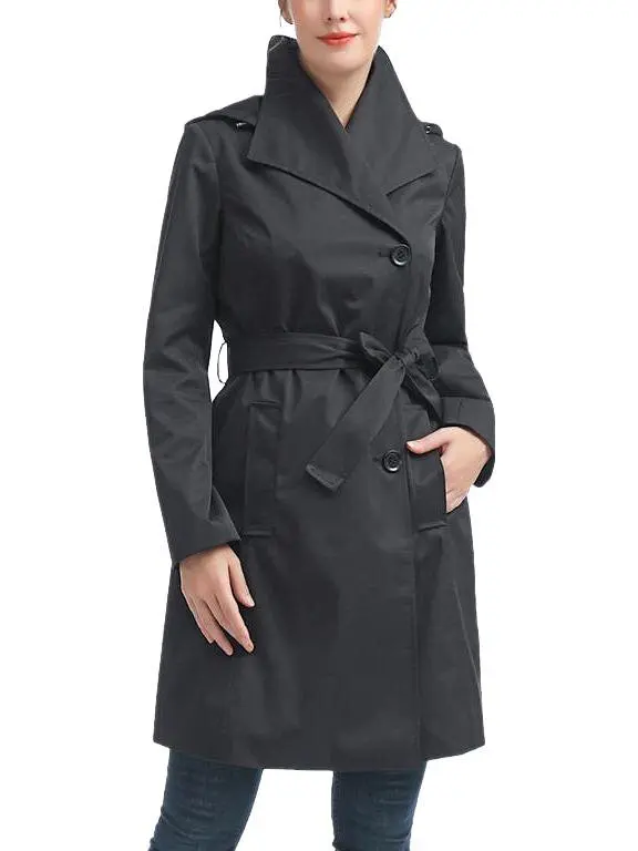 KIMI + KAI Hooded Belted Trench Coat - Black