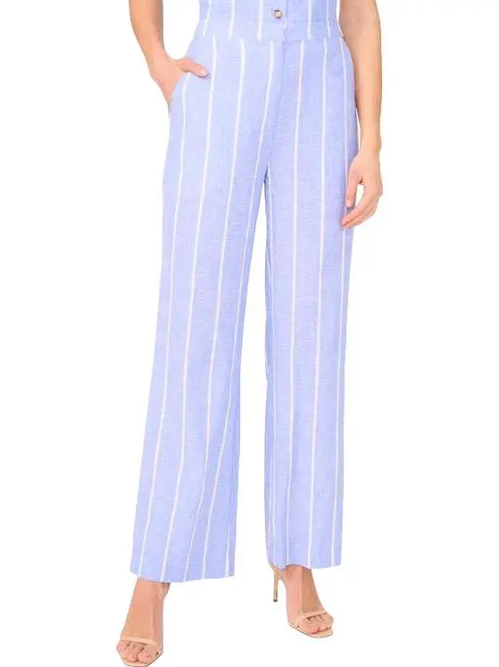 Halogen Stripe Linen Blend Straight Leg Pants - Ultramarine